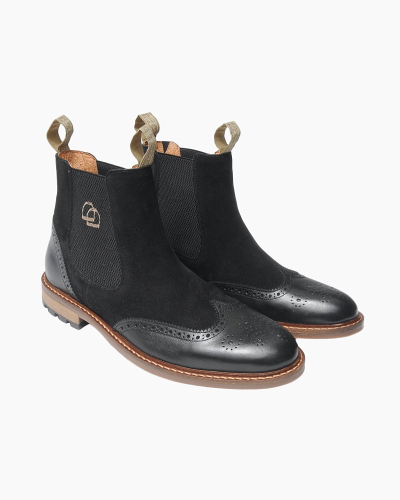 Men's Two Tone Brogue Boot | Black Leather and Suede Combo – The ...