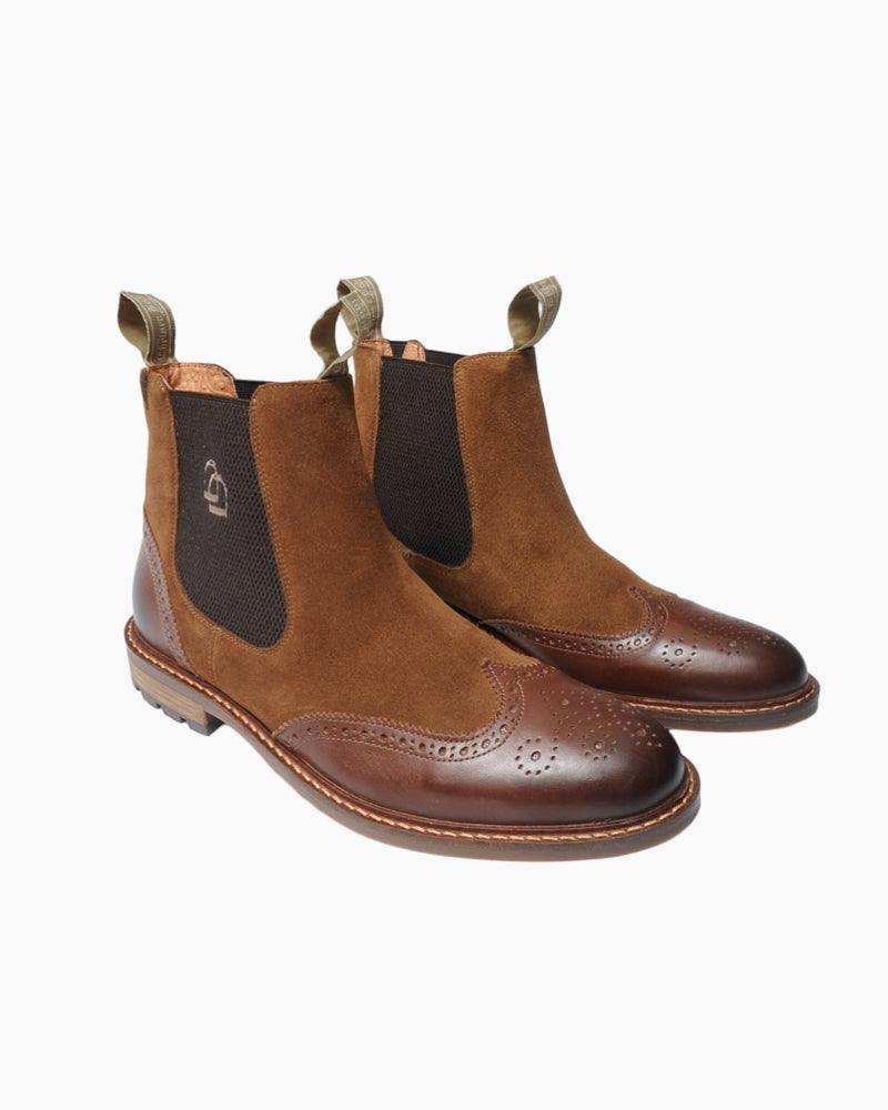 Men's Two Tone Brogue Boot | Brown Leather and Suede Combo – The ...