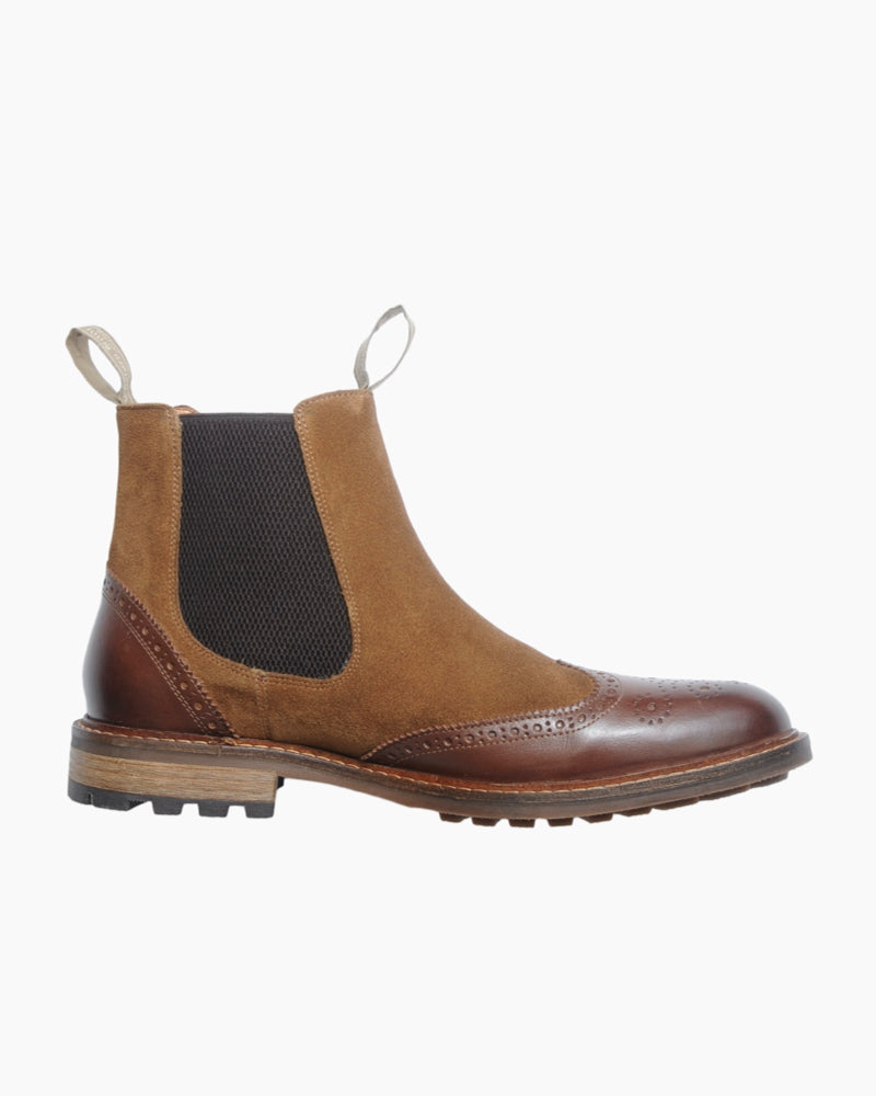 Men's Two Tone Brogue Boot | Brown Leather and Suede Combo – The ...
